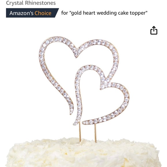 Party Supplies | Double Hearts Rose Gold With Rhinestones Cake Topper ...